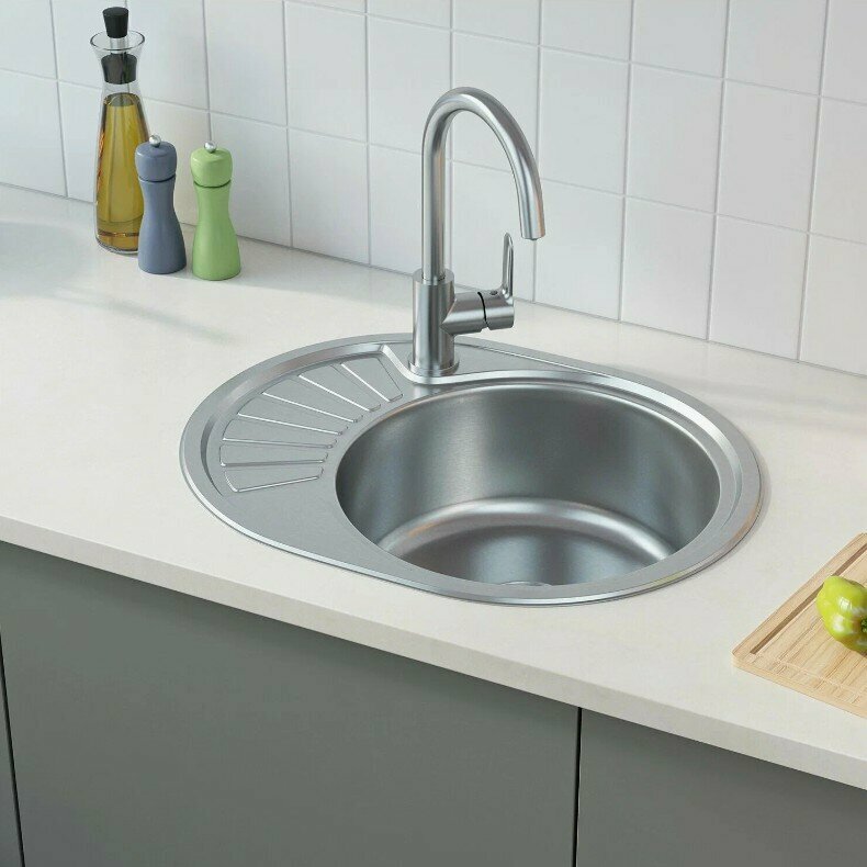 Мойка врезная R, 570*450 мм, полир. сталь с фартуком, сифон в комп. (комплект 1 шт)