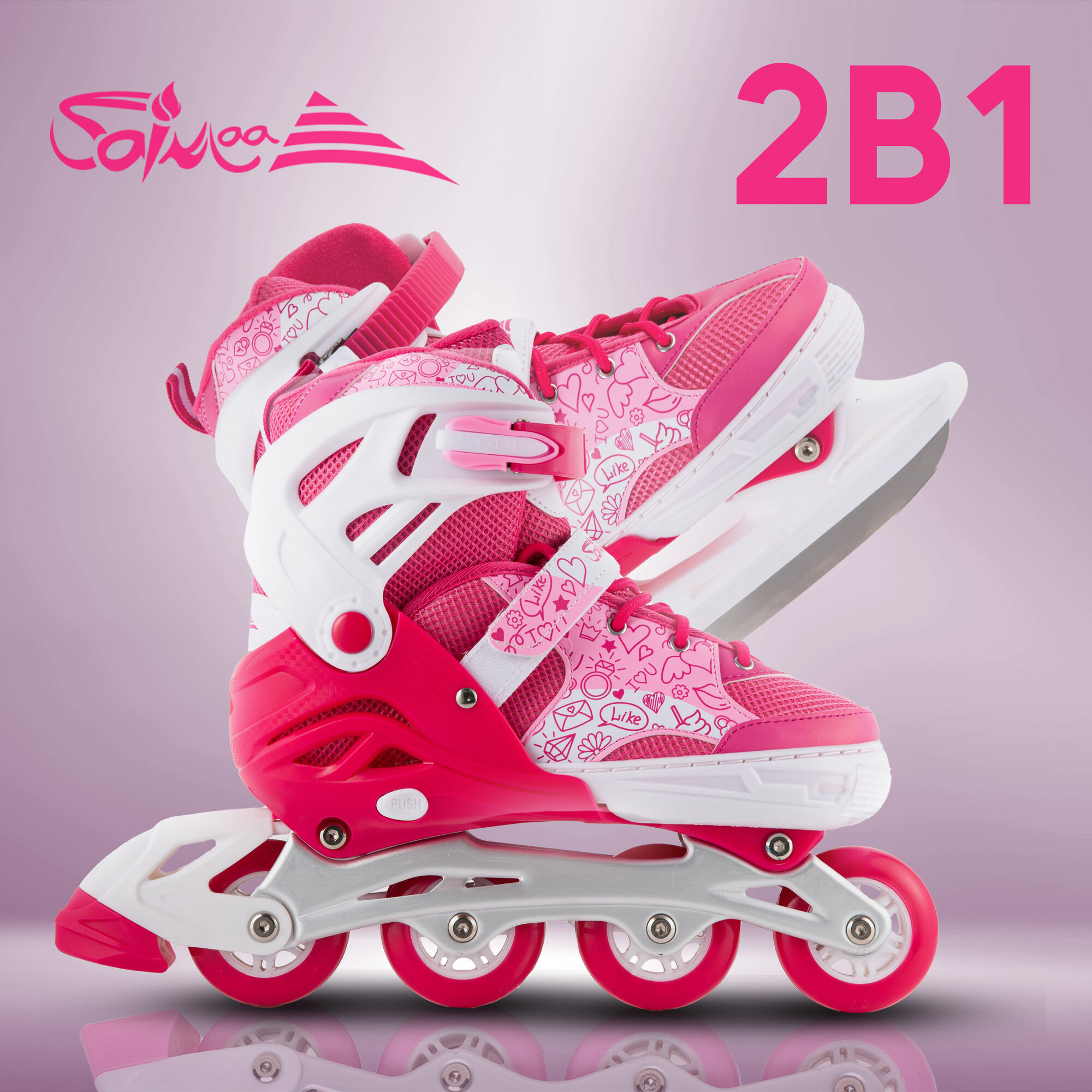 Ролики коньки 2 в 1 раздвижные Victory, размер S (31-34), розовый