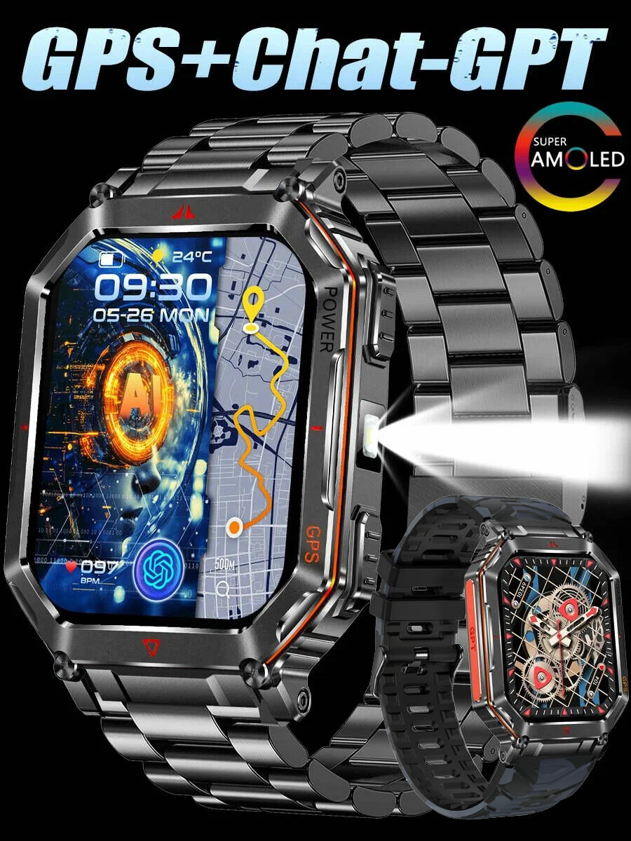 Военные умные часы с GPS для мужчин, водонепроницаемые по стандарту IP68, с компасом, барометрическим высотомером, более 100 спортивных режимов.
