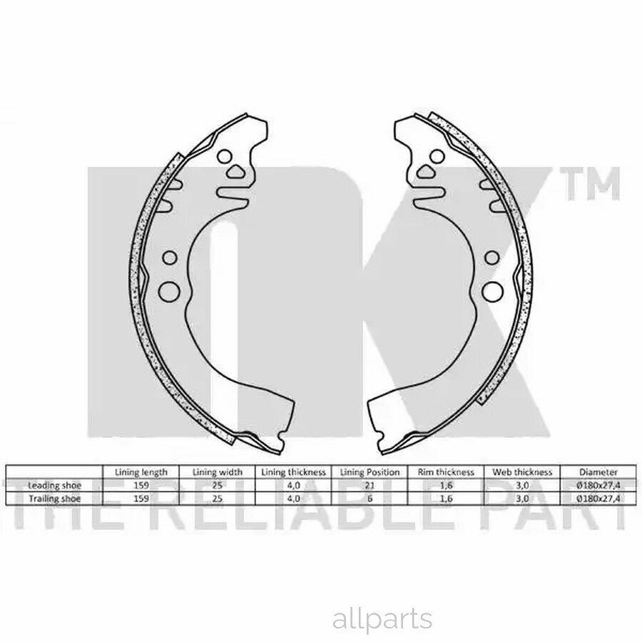 NK 2751497 Колодки тормозные барабанные Dai.Charade 77-93