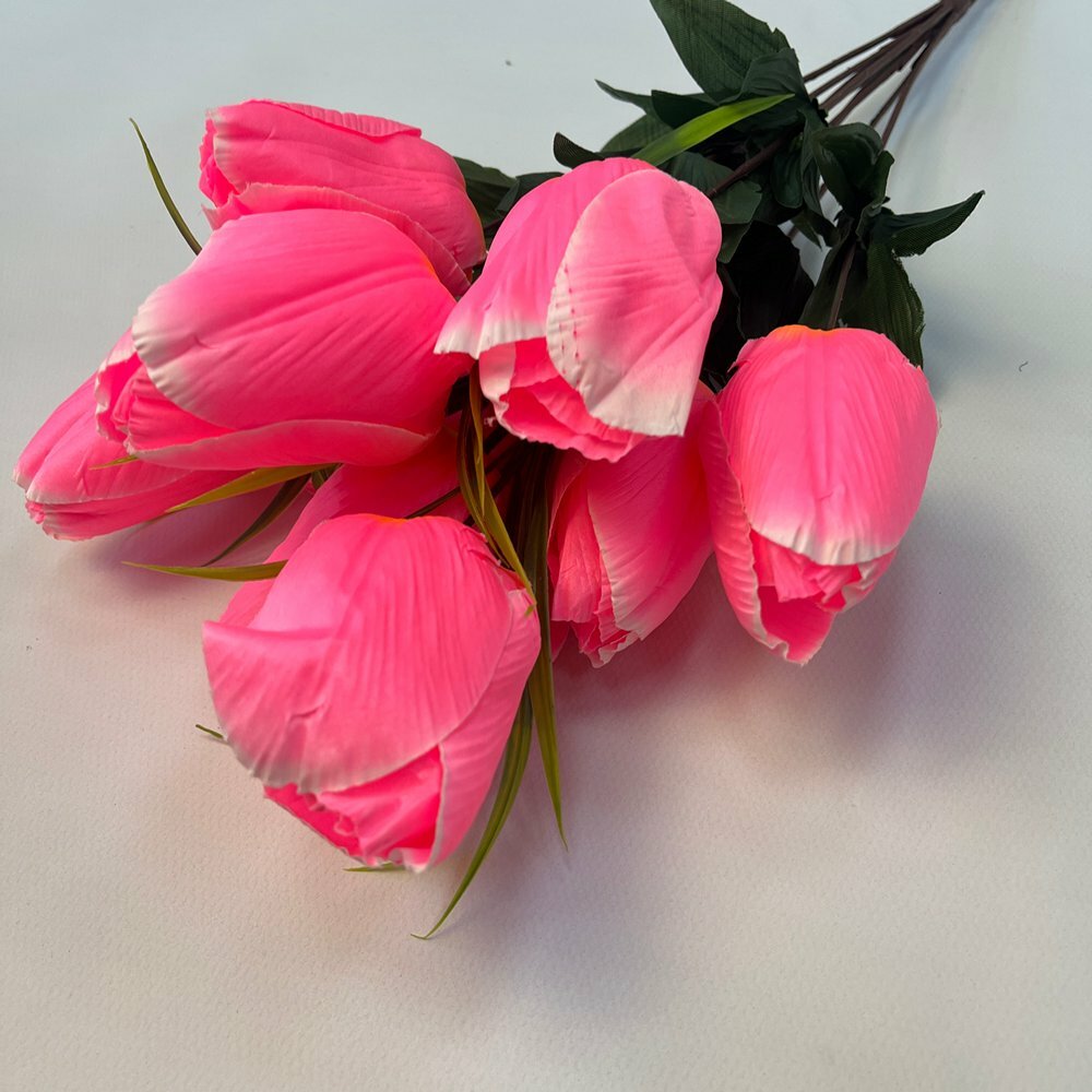 Искусственные тюльпаны, 9 цветков, розовый-белый