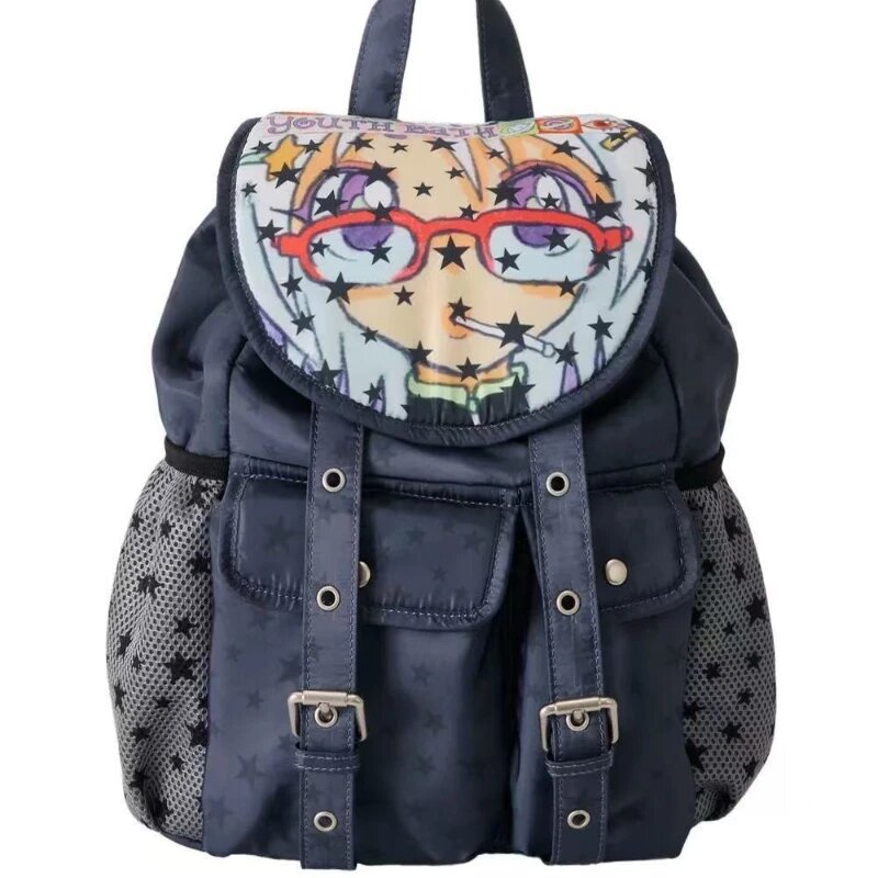 Y2k Эстетический винтажный рюкзак с мультяшным принтом в стиле Харадзюку, женские модные рюкзаки в консервативном стиле, универсальные уличные школьные ранцы, модные grey blue