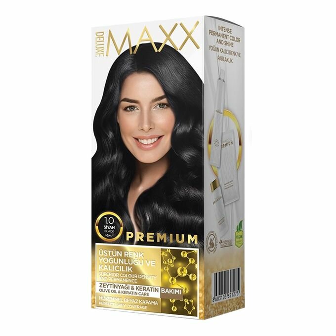 Краска для волос "MAXX DELUXE PREMIUM", цвет 1.0, черный натуральный , LILA Cosmetics Турция