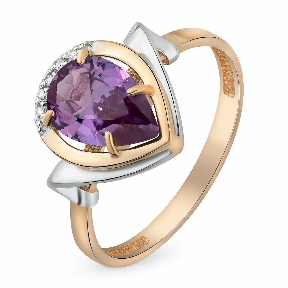 Кольцо, красное золото, 585 проба, родирование, фианит, александрит синтетический