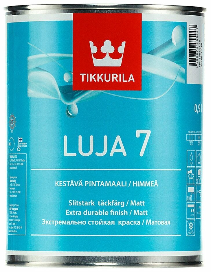 Краска моющаяся Tikkurila Luja Extra матовая база С бесцветная 0,9 л