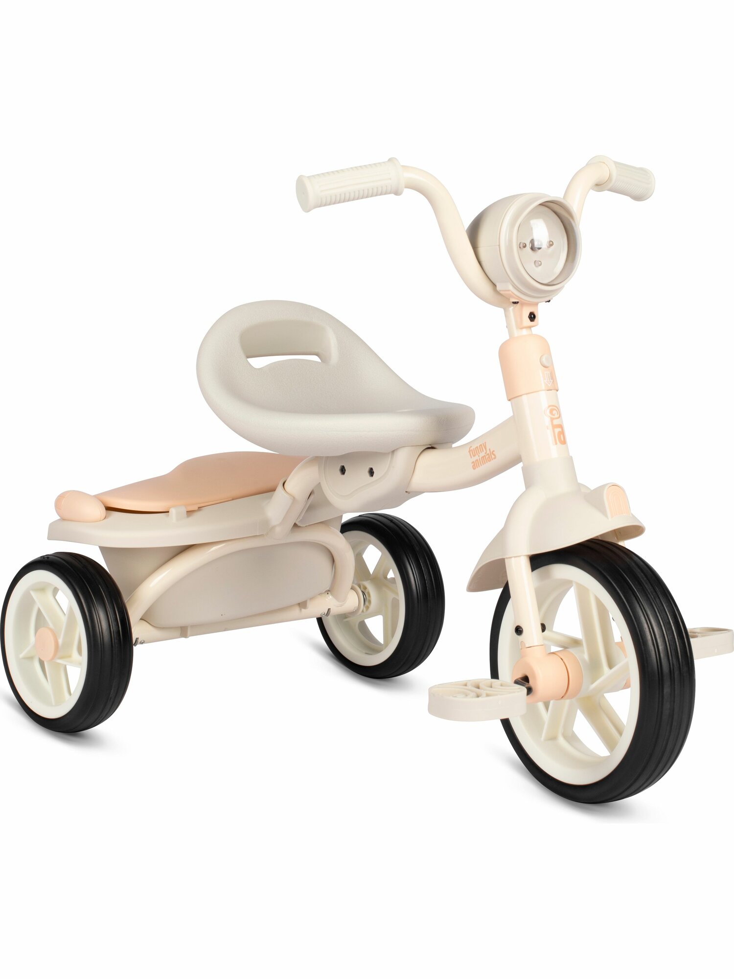 Велосипед трёхколёсный 8/6" Funny Animals (2025) белый детский для мальчиков, стальная рама, для роста 85-100 см