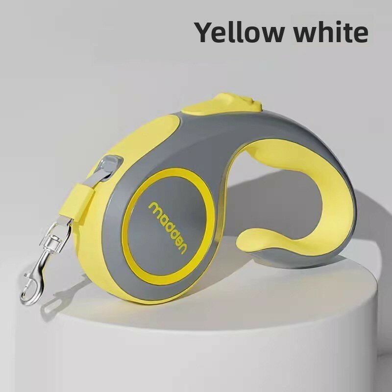 Pet traction rope with controlled extension for safe dog walks and night visibility brand unknown yellow white 3 m