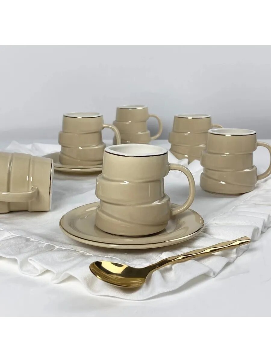 Кофейный набор на 6 персон 12 предметов Lenardi чашки 140мл, блюдца, фарфор