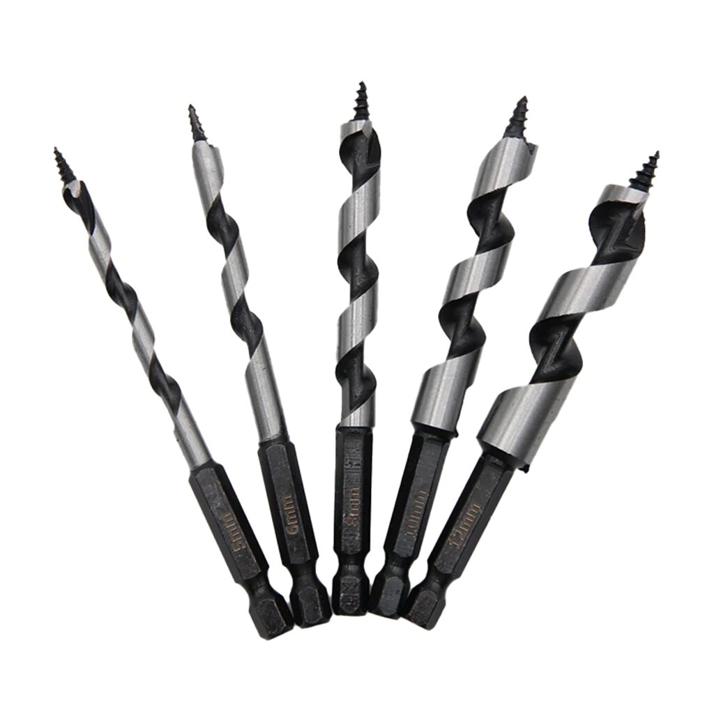5шт Набор Шнековых Долот Craftsperson из Высокоуглеродистой Стали для Деревообработки с Роликовой Дрелью с Шестигранной Ручкой