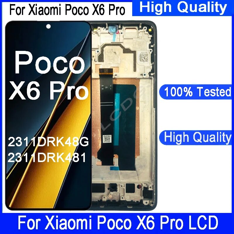 6,67 "оригинальный AMOLED ЖК-дисплей для Xiaomi POCO X6 Pro 2311DRK48G, 2311DRK48I ЖК-дисплей сенсорный ЖК-экран With Black Frame