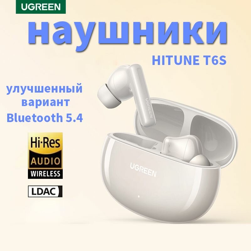Беспроводные наушники UGREEN WS205 55454 HiTune T6S с активным шумоподавлением Hi-Res LDAC Sound Bluetooth 5,4