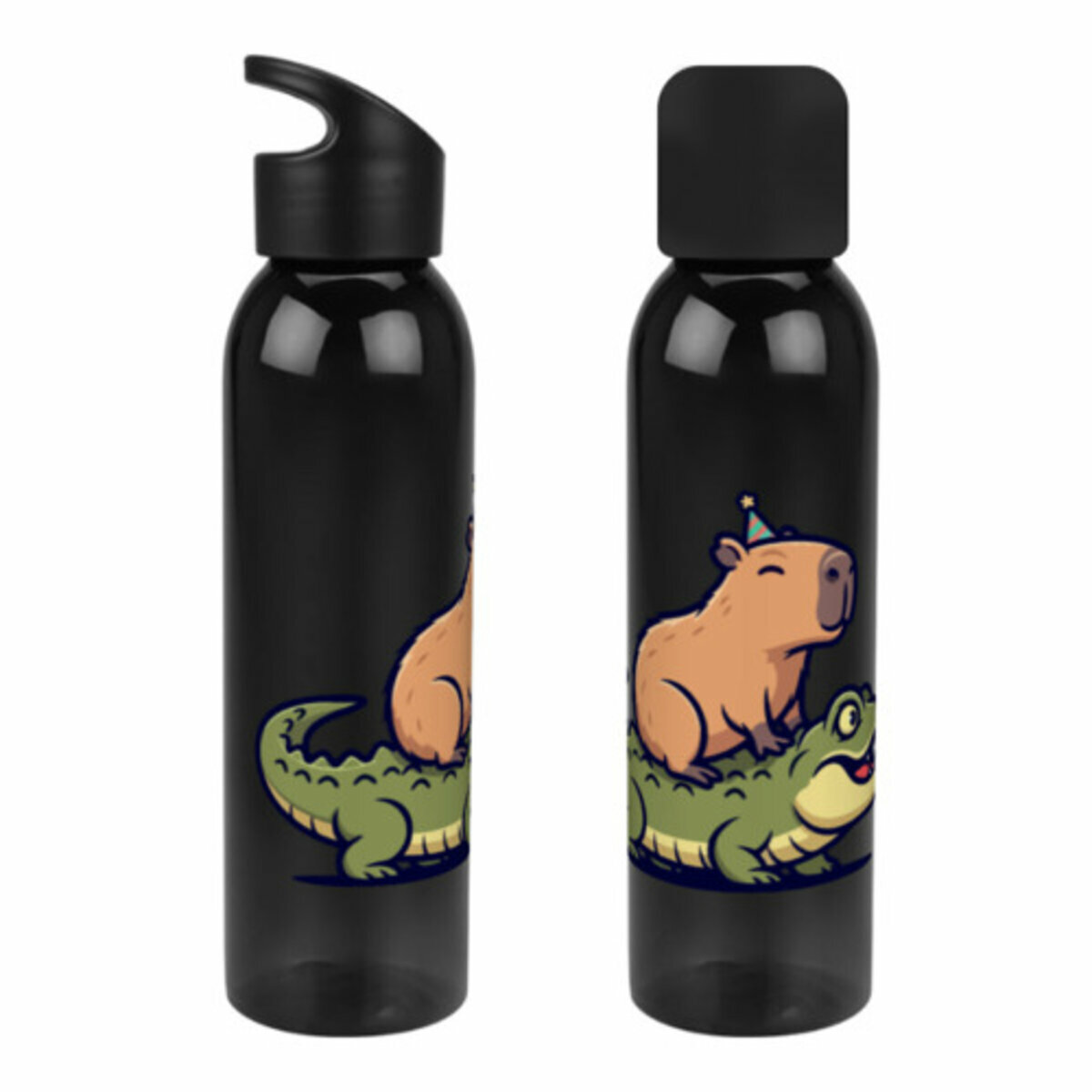 Бутылка для воды «Капибара едет верхом на крокодиле» (черный)