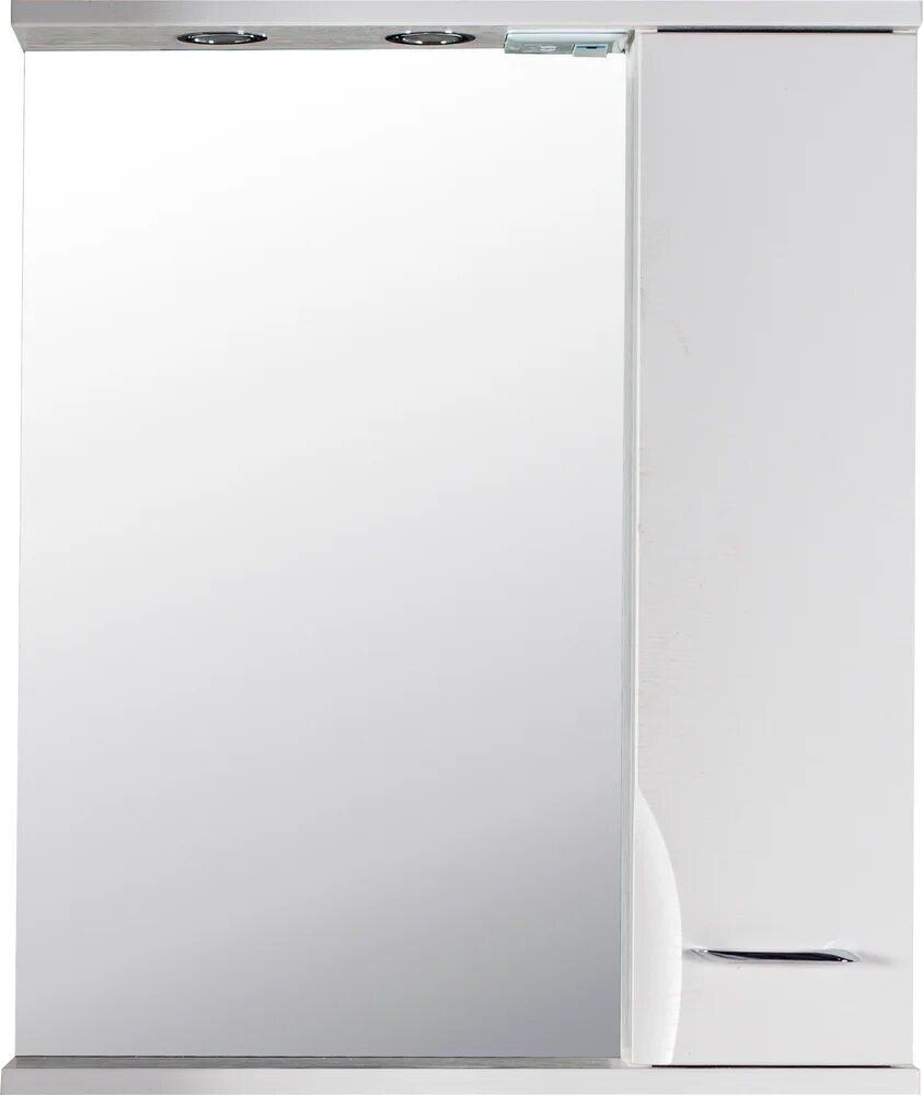 Зеркало ASB-Mebel Альфа 65 R с подсветкой, с полкой, со шкафчиком, 65 см, с розеткой, белое