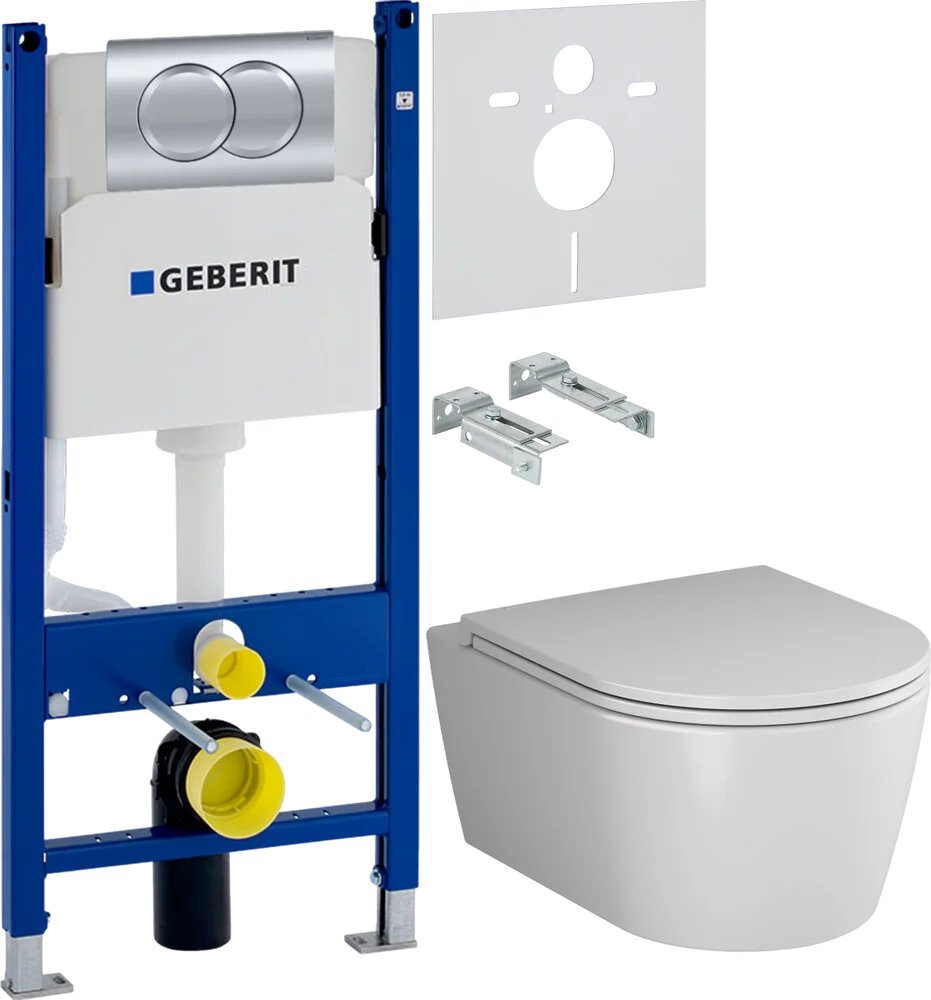 Комплект 3 в 1 Унитаз подвесной AM.PM Func C8F1700SC / Инсталляция с кнопкой Geberit Duofix Delta 458.149.21.1 цвет хром / Звукоизоляция 156.050.00.1