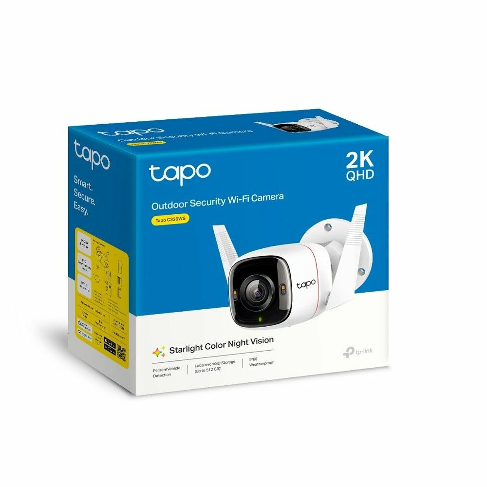 Умная Wi-Fi камера TP-Link Tapo C320WS, уличная, 4Мп, ночное видение, голосовое управление, обнаружением движения