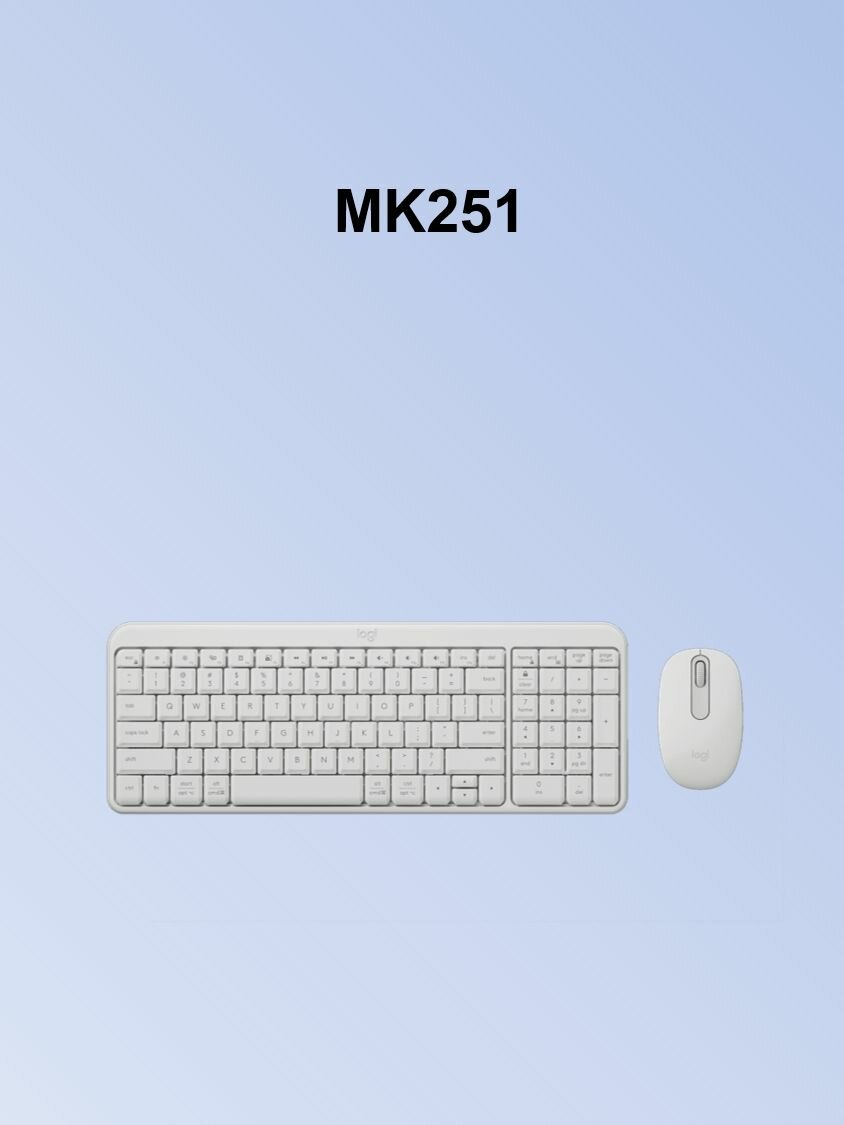 Набор клавиатуры и мыши Logitech MK251, беспроводная, эргономичная, белая