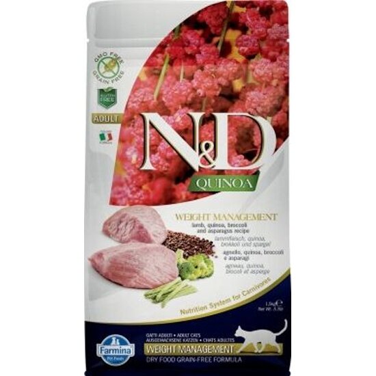 Корм сухой Farmina N&D беззерновой, для кошек, ягненок и киноа для контроля веса 1,5 кг