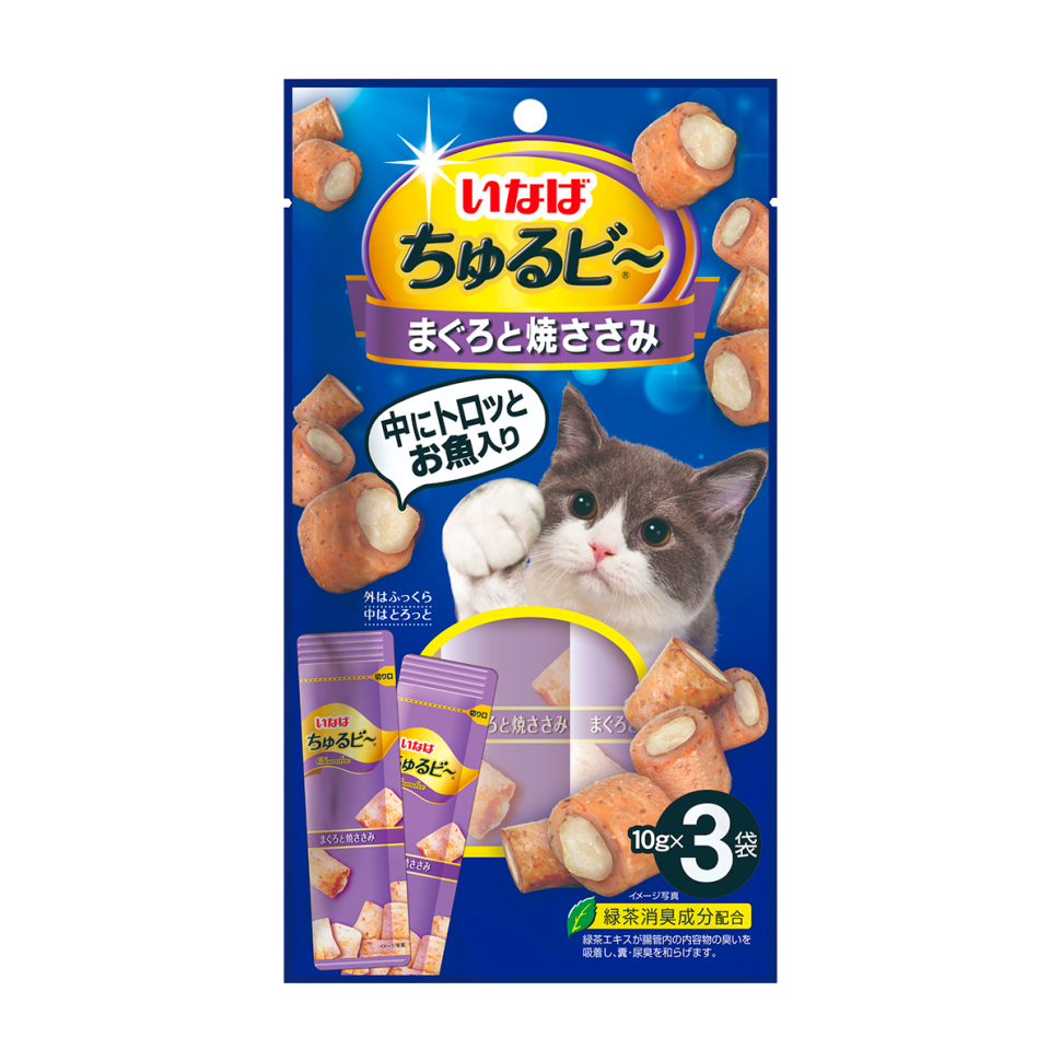 Inaba Churu Bee лакомство запеченные трубочки для взрослых кошек с тунцом Магуро и куриным филе - 10 г х 3 шт