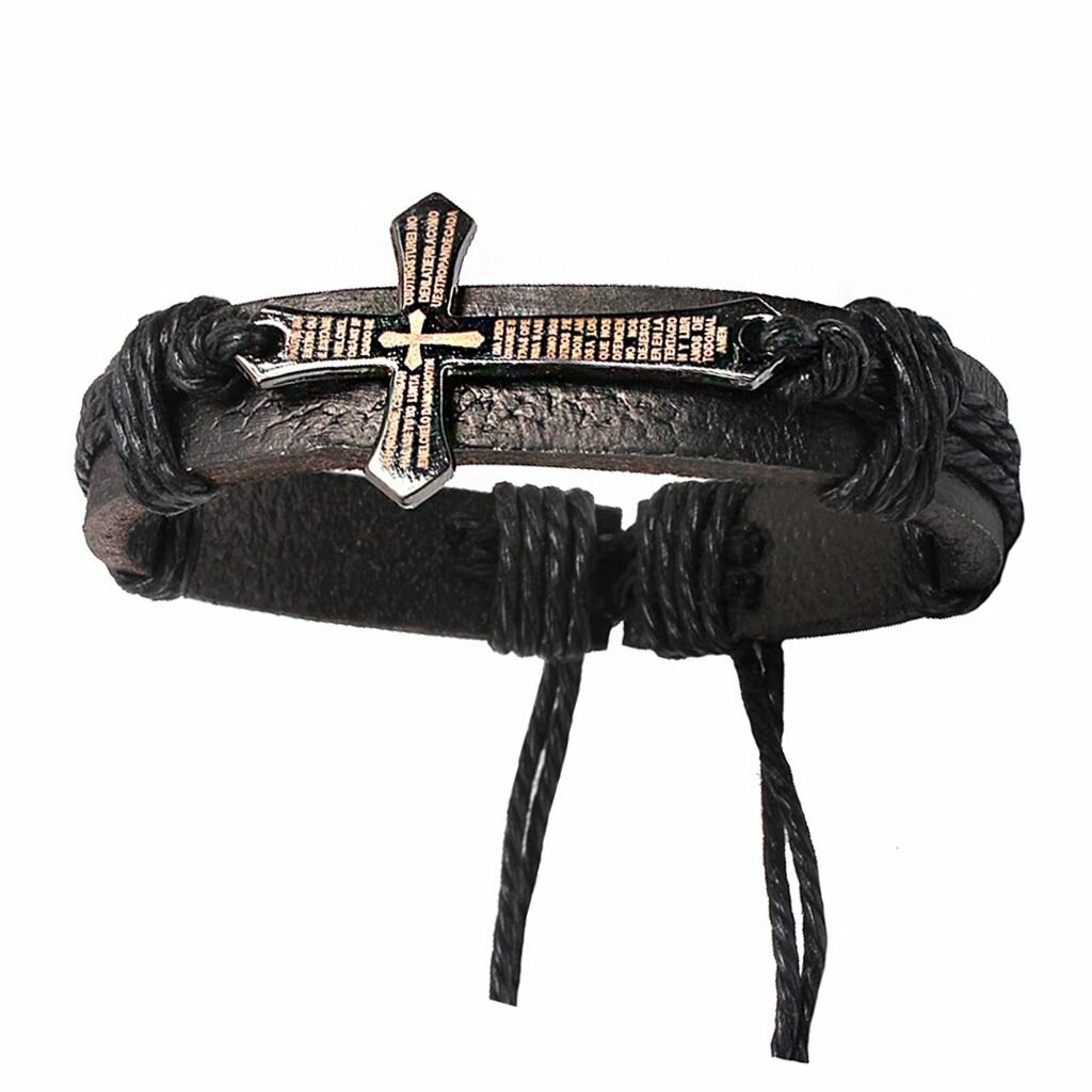 Браслет с крестом в стиле ретро на 1 нитке-черный