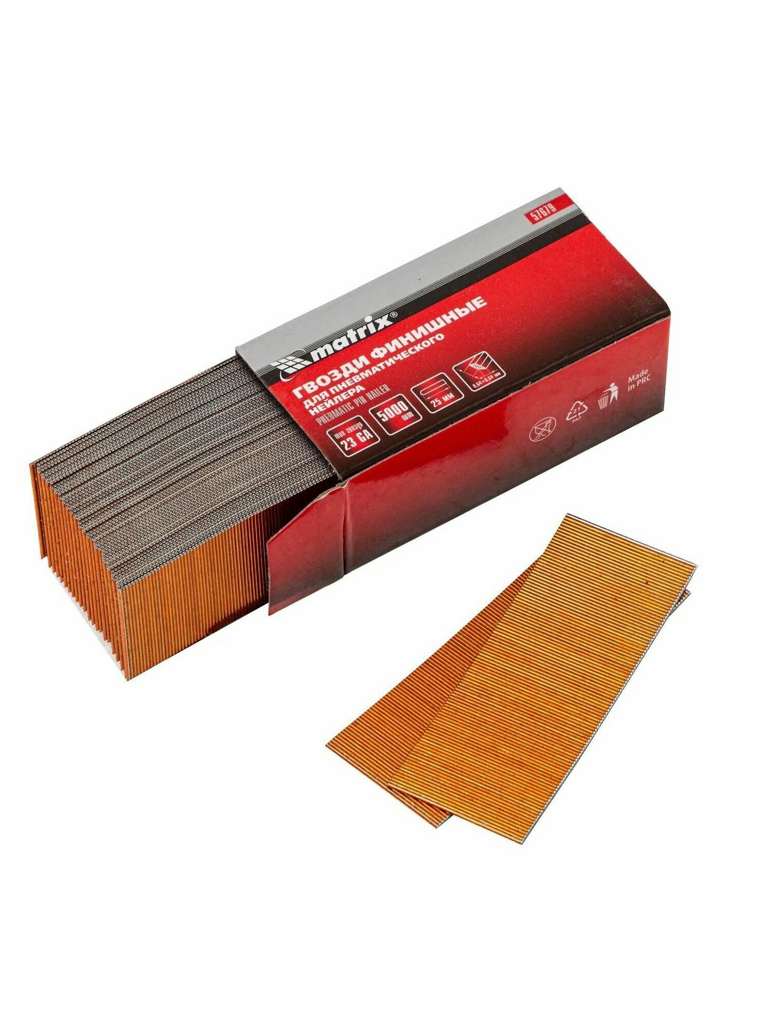 Гвозди финишные, (шпильки) 23GA для пневматического нейлера финишного D 0.64 мм, длина 25 мм, 5000 шт Matrix 57679