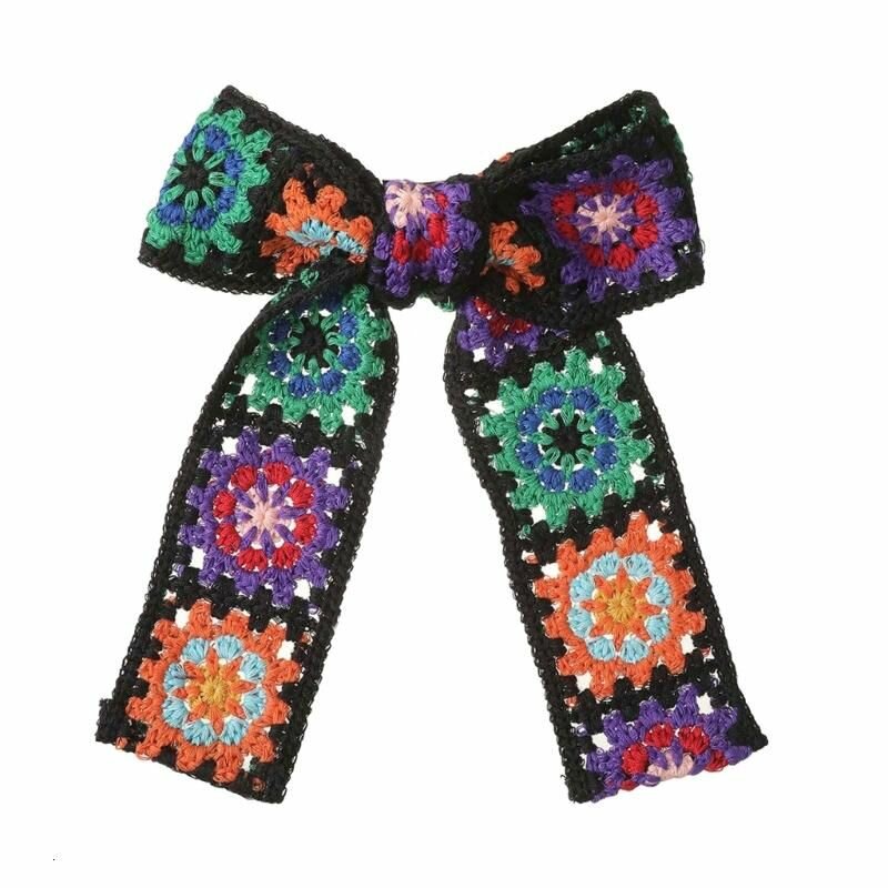 Вязаная заколка-бант, Черный