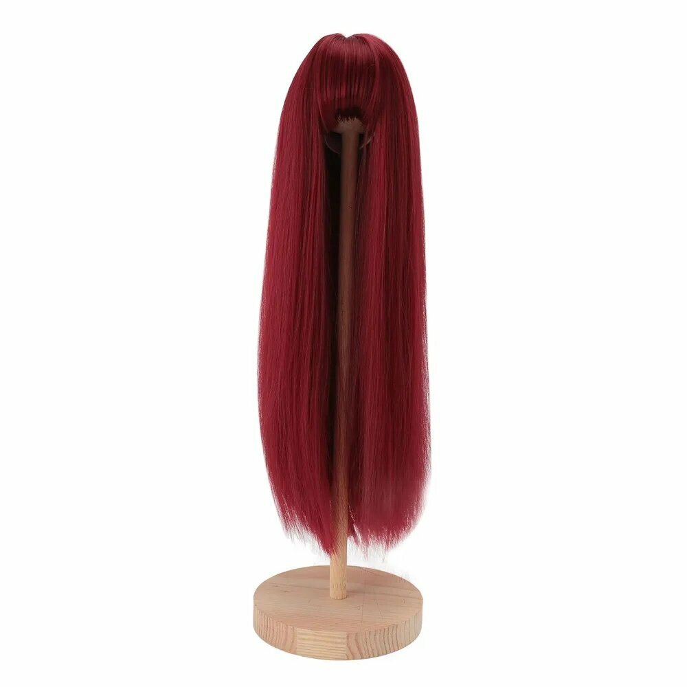 Парик для BJD куклы 1/4, винный красный, челка, термошелк