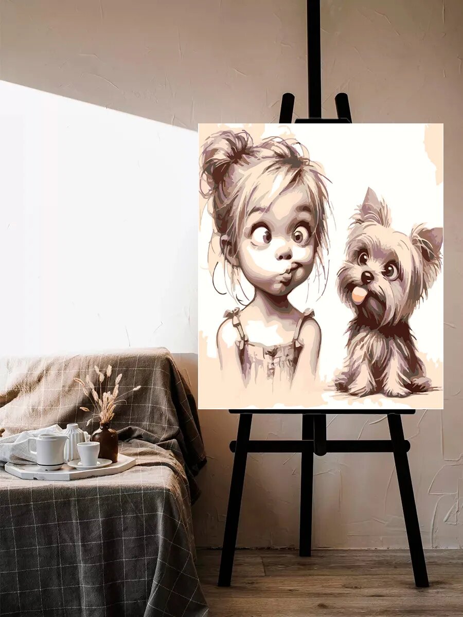 Картина по номерам Мультяшная Девочка с Собакой Животное