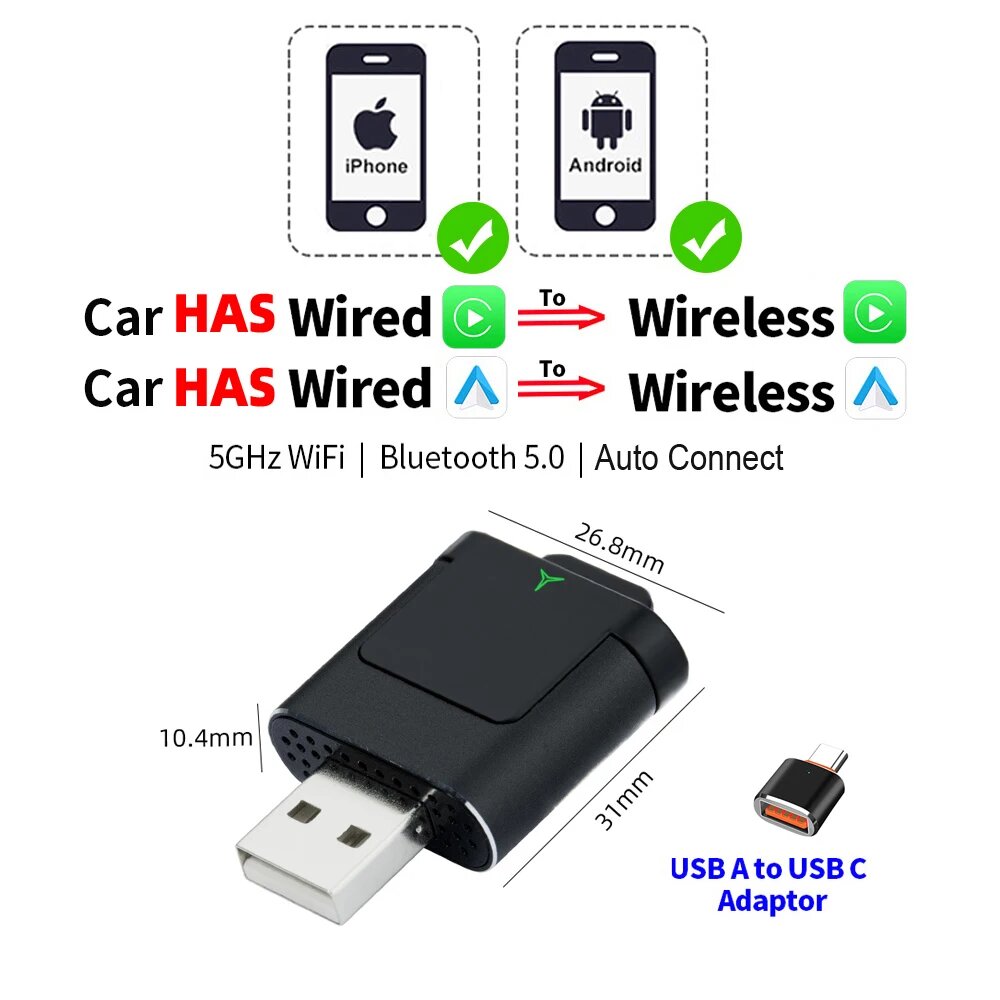 EKIY EC24 CarPlay Android Auto Box проводной для беспроводной связи для Audi Toyota Mazda Nissan Chevrolet Suzuki Subaru Kia Ford Opel Skoda, EC24, Ship in 24Hours