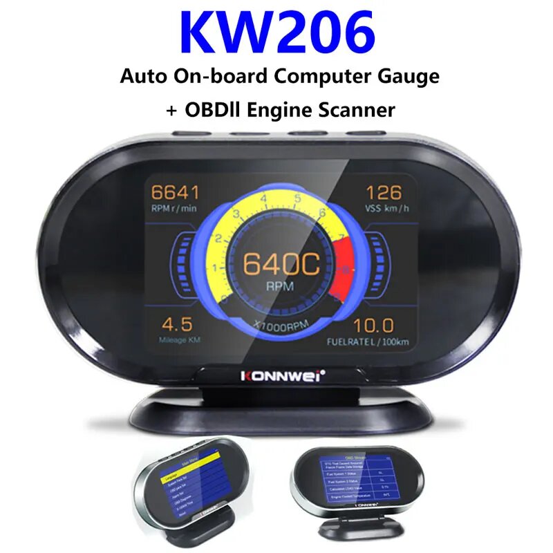 KONNWEI KW206 OBD2 сканер автомобильный бортовой компьютер авто цифровой компьютерный дисплей потребление топлива датчик температуры воды