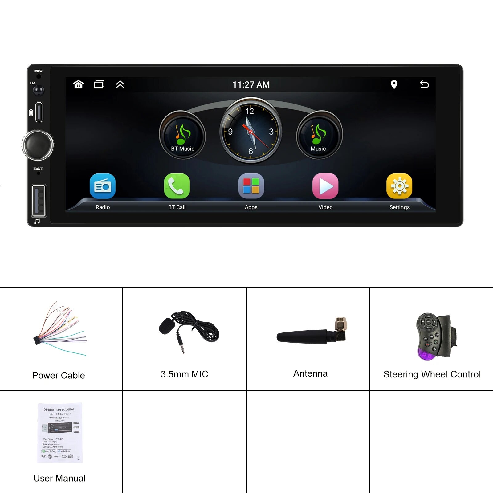 Автомагнитола AMPrime Carplay 1 Din, мультимедийный видеоплеер 6,86 дюйма, универсальный автомобильный MP5-плеер с Bluetooth, FM-радио, стереоприемником, MP5 Player