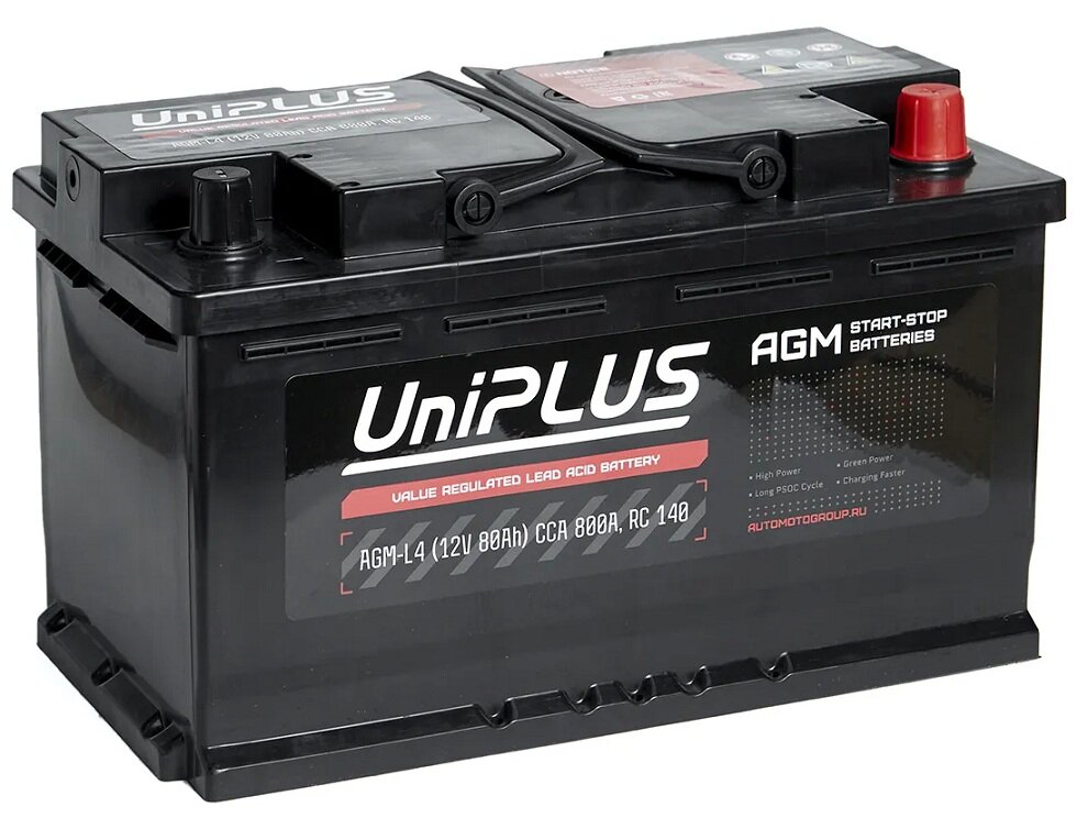Аккумулятор автомобильный Uniplus Start-Stop AGM 80 А/ч 800 А обр. пол. Евро авто (315x175x190) L5.0