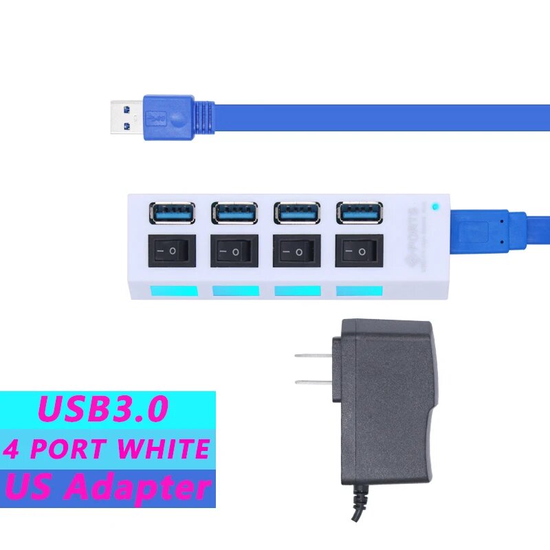 Высокоскоростной концентратор USB 3,0, концентратор на 4/7 портов с несколькими переключателями 3,0, концентратор USB 3 с адаптером питания, удлинитель USB для ПК и ноутбука