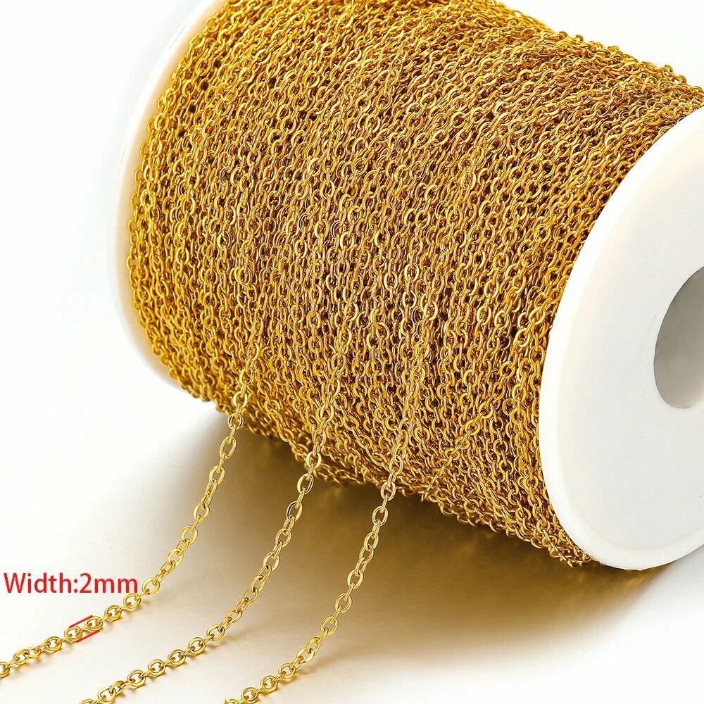 Leyoor Кубинская цепочка из нержавеющей стали 2 метра gold 2mm