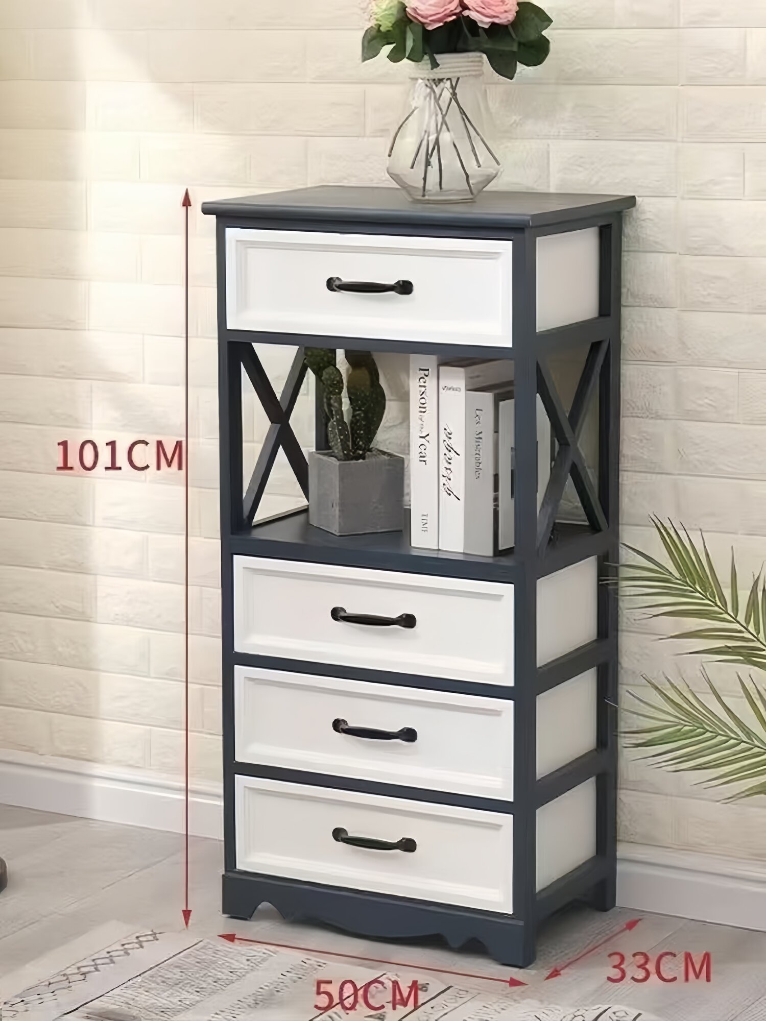 Комод, ABS-пластик, дерево, 4 ящика, серый, 100 см x 50 см x 33 см