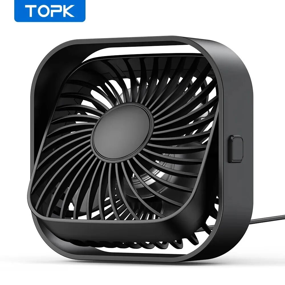 Портативный мини-вентилятор TOPK с USB-подключением, настольный персональный вентилятор, напольный вентилятор, три скорости ветра, вращение на 360°, подходит для кемпинга, бесшумная работа.