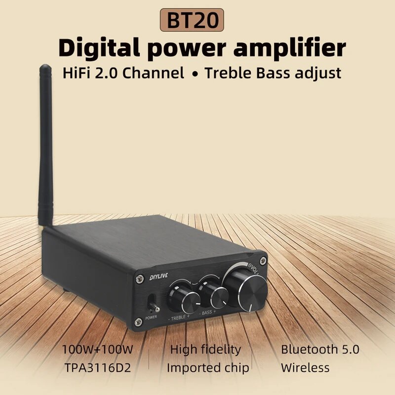 DIYLIVE HiFi 2.0 Цифровой аудиоусилитель TPA3116D2 100 Вт Bluetooth 5.0