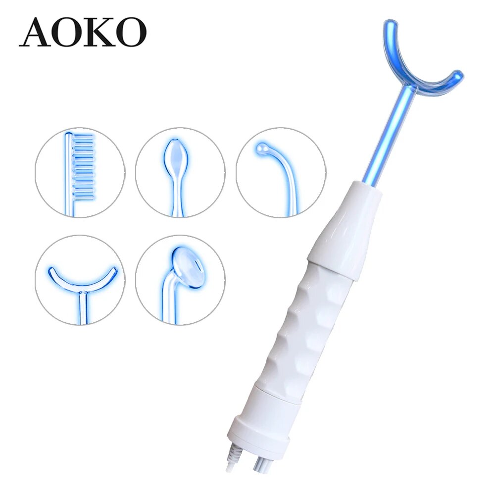 Аппарат для лица AOKO 5-в-1 высокочастотный неоновый + аргоновая палочка для ухода за кожей лица, AU PLUG