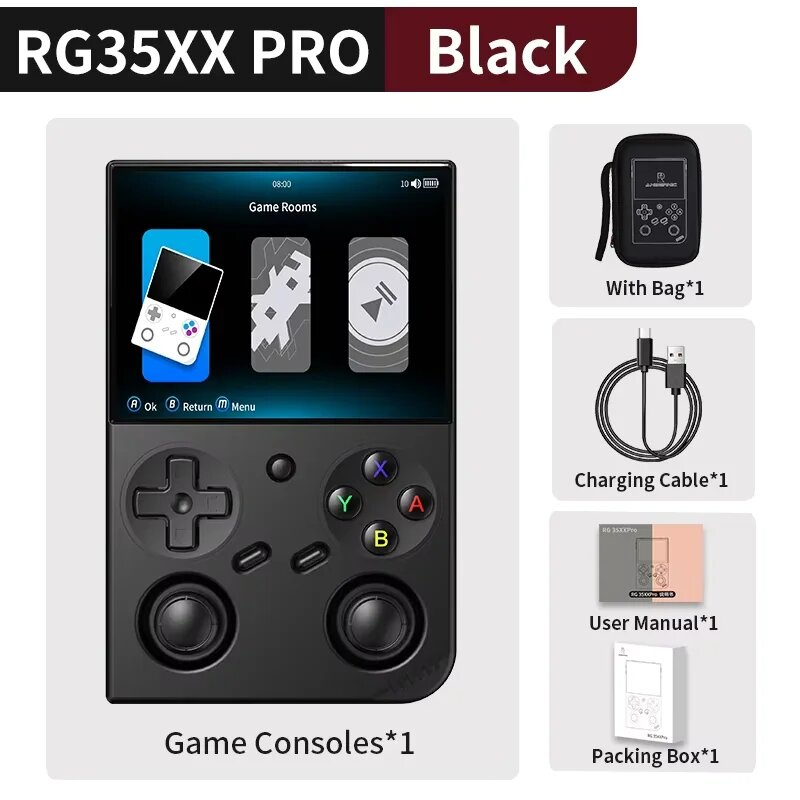 Anbernic RG35XX PRO Black, 64GB 5K Games, с чехлом
