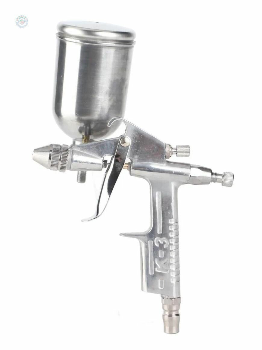 Пневмокраскопульт K-3 для равномерного распыления краски, регулировка давления и ширины факела, алюминиевый корпус, комплект с кистью