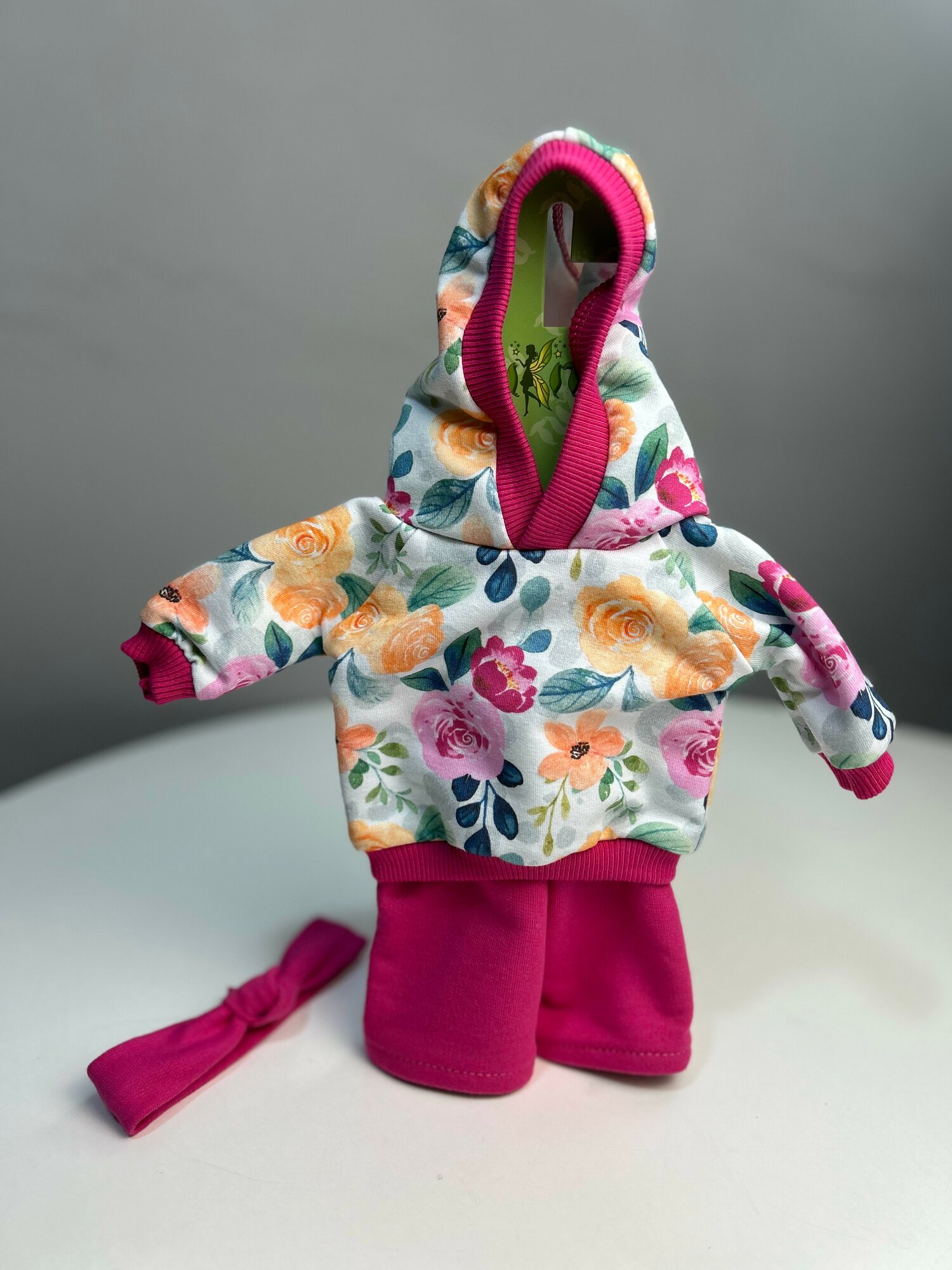 Комплект одежды для кукол 40 см "Цветочки": толстовка, брюки, повязка, обхват талии 17-19 см, арт. 196