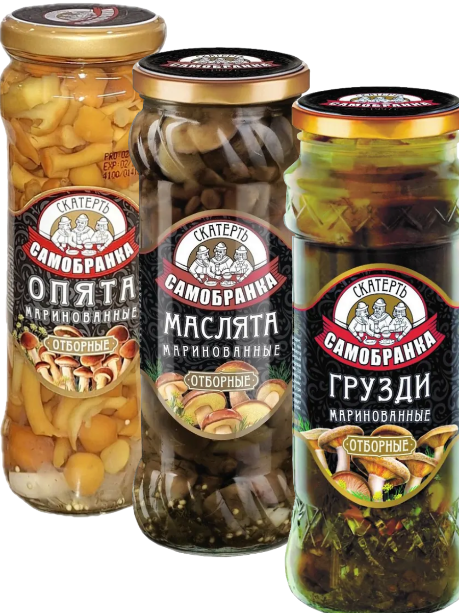 Ассорти маринованное грибы опята+маслята+грузди 3шт по 370мл