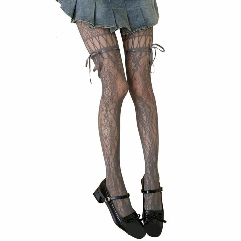 Чулки с подвязками и кружевом, Серый