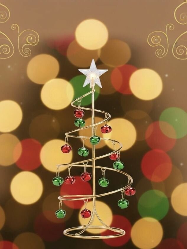 Мини-елка из кованого железа с колокольчиками Настольная декоративная елка Домашние праздничные украшения (золото/серебро)