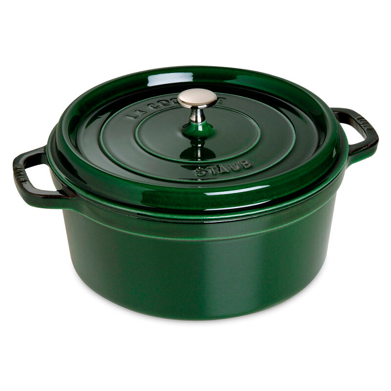 Кокот круглый Staub 6.7л зеленый базилик, чугунный с крышкой