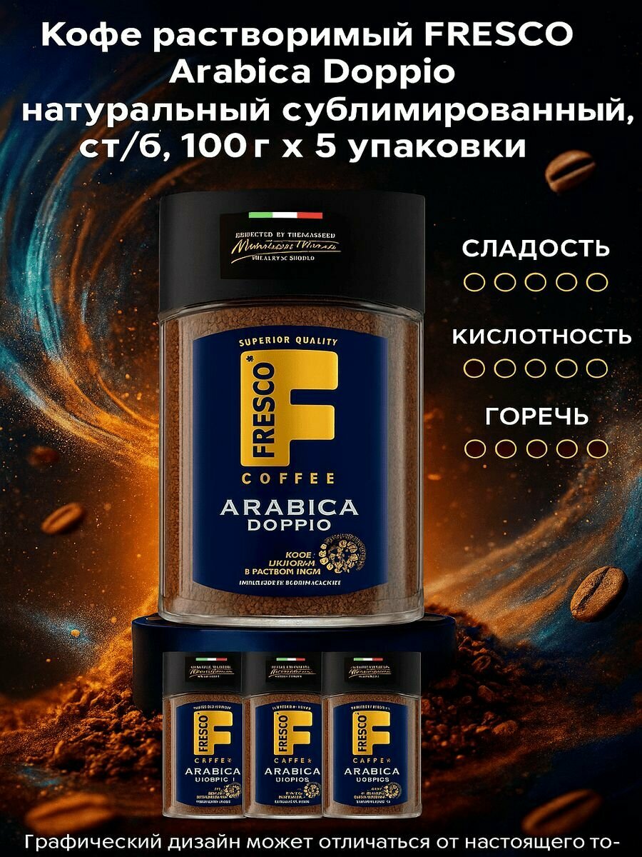 Кофе растворимый FRESCO Arabica Doppio натуральный сублимированный, ст/б, 100г x 5 упаковок