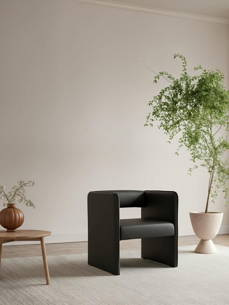 Кресло Меркурий с подлокотниками черная кожа в офис, дом, салон красоты, прихожую, гостиную, в зону ожидания.