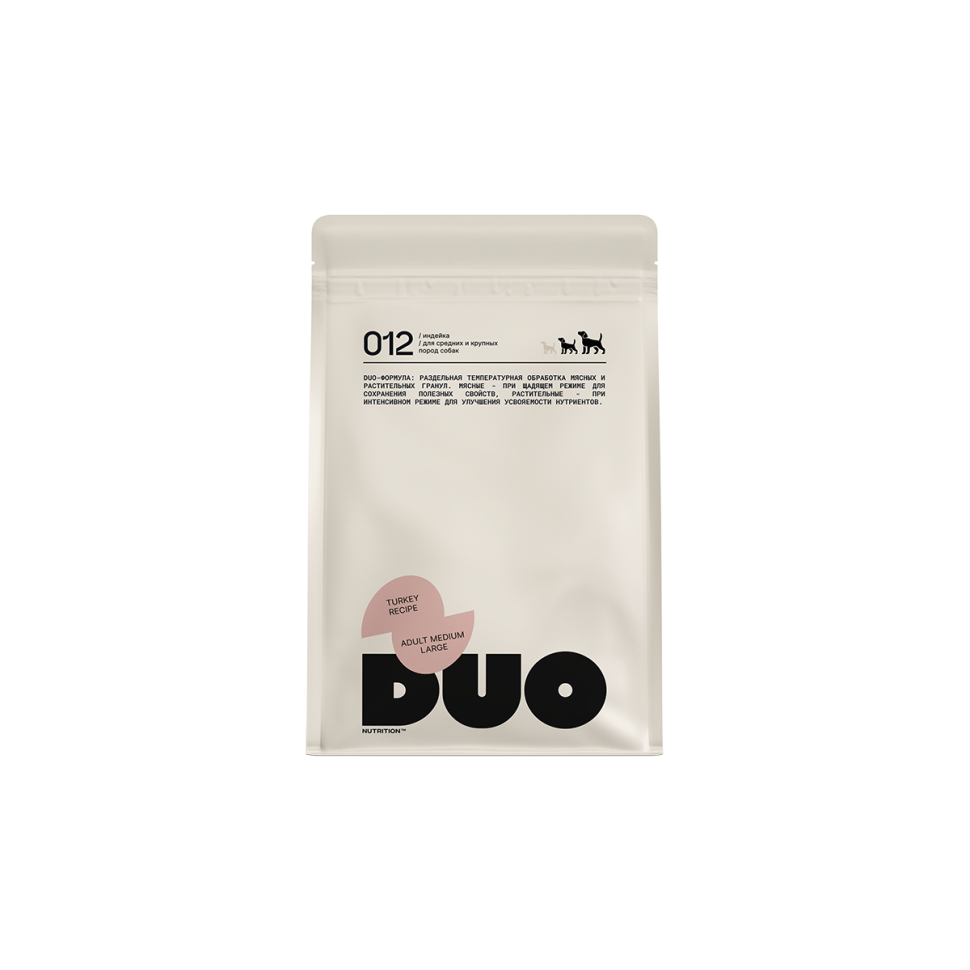 Cухой корм DUO Nutrition полнорационный для взрослых собак средних и крупных пород с индейкой и рисом - 3 кг