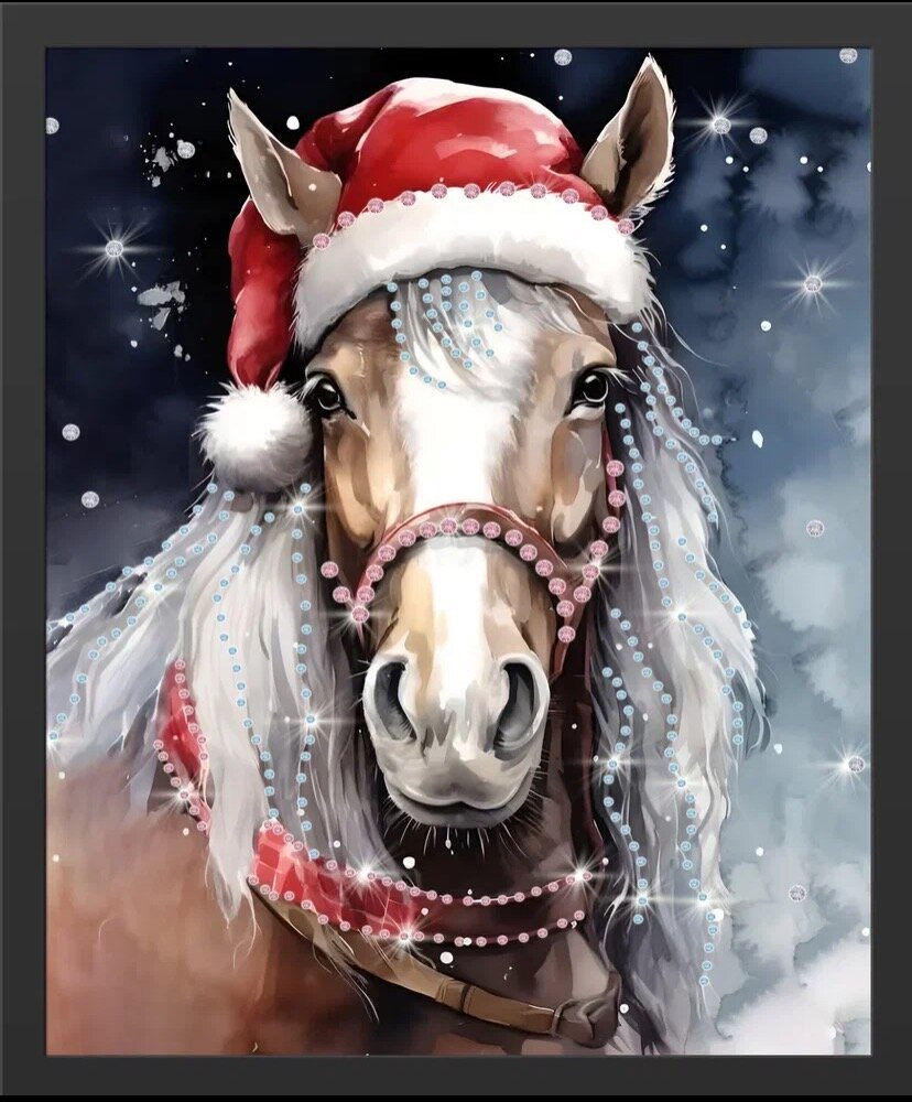 Картина «Рождественский всадник» с кристаллами Swarovski, 20x30 см