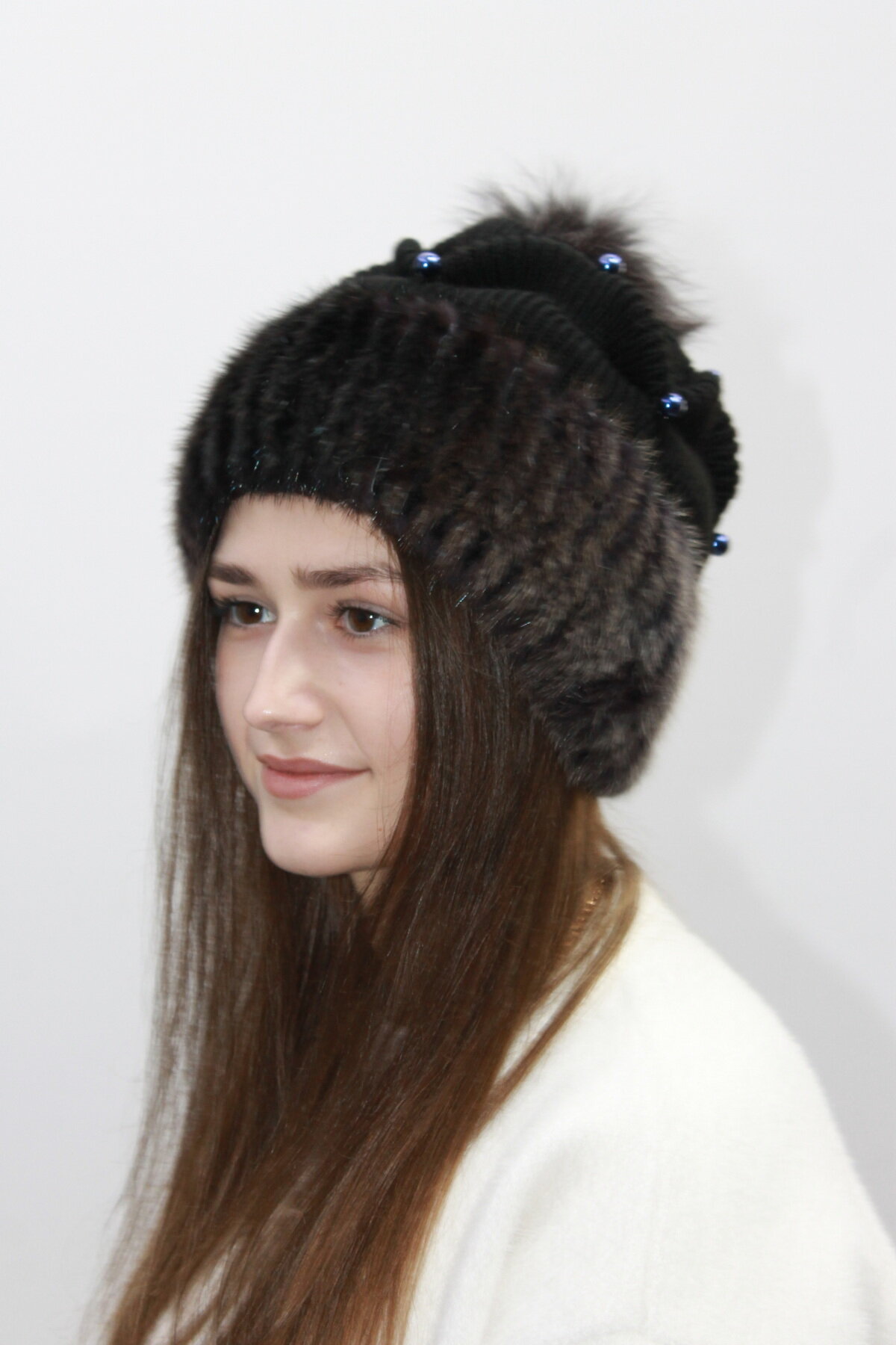 Шапка Мария Шапка норковая с помпоном для женщин