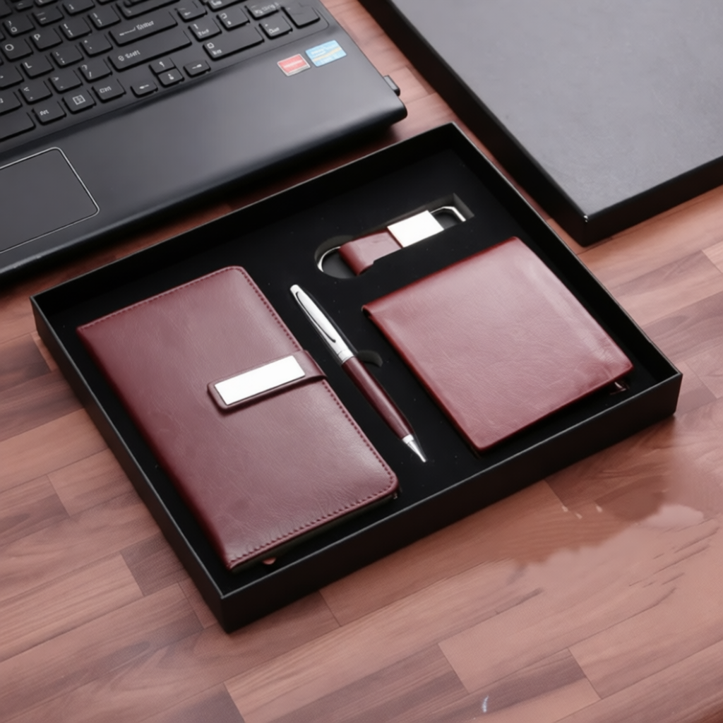 Набор MyPads Premium M-202045 кожаный мужской кошелек и блокнот из коровьей кожи + ручка и брелок